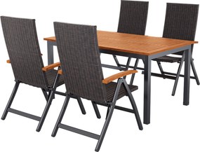 Livarno® Sada Valencia, 5dílná se stolem a 4 polohovatelnými křesly, hnědá