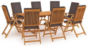 9dílný zahradní jídelní set s poduškami masivní teak šedý 3059568