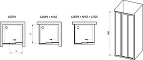 Ravak Sprchové dveře třídílné 80 cm bílé,     ASDP3-80 198 GRAPE   00V401R2ZG Profil: Černá, Sklo: Grape