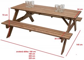 DEOKORK Masivní dřevěný pivní set z borovice 160 cm síla 30 mm (mořený)