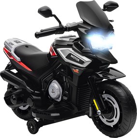 AIYAPLAY Elektrická motorka pro děti od 18-36 měsíců, sedací vozidlo, pomocná kolečka, světla, hudba, plast, kov, černá