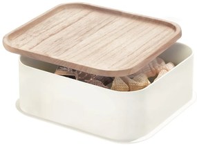 Bílý úložný box s víkem ze dřeva paulownia iDesign Eco, 21,3 x 21,3 cm