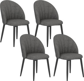 HOMCOM sada 4 židlí v sametovém vzhledu – polstrované ergonomické opěradlo, ocelové nohy, tmavě šedá