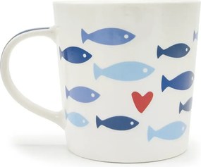Porcelánový hrnek Hejno, 400 ml – minimalistický motiv ryb, dárek pro milovníky moře