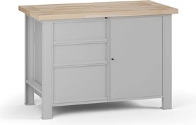 Dílenský pracovní stůl G7, buková spárovka, 1200 x 685 x 840 mm, 1x skříňka, 3 zásuvky, šedá