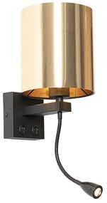 Nástěnná lampa černá s flex ramenem a stínidlem zlatá 15 cm - Brescia