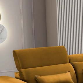 Žlutá sametová rozkládací/s úložným prostorem rohová pohovka (pravý roh/s lenoškou) Foble – ELTAP