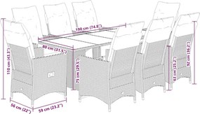 9dílný zahradní bistro set s poduškami šedý polyratan 3276892