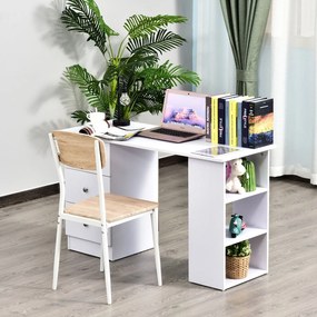 HOMCOM Multimediální Počítačový Stůl s Více Úložnými Prostory 3 Zásuvkami 2 Policemi 120L x 49W x 72H cm Bílý | Aosom