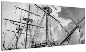 Černobílý obraz plachetnice (100x40cm)