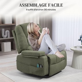 HOMCOM elektrické křeslo s funkcí vstávání, masážní a topná funkce, nastavitelný sklon, opěrka nohou, ovladače, zelená