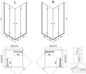 Mexen Mist-F Duo, skládací sprchový kout 115 x 80 cm, čiré sklo, černý profil, 8A6-115L-080P-70-00