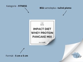 IMPACT DIET WHEY PROTEIN PANCAKE MIX - Samolepka na dózu pro fitness doplňky tvar: OBDÉLNÍK, barva: BÍLÁ - ČERNÉ písmo, velikost: š. 6 cm x v. 8 cm - tučné písmo