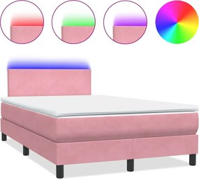 Box spring postel s matrací a LED růžová 120x220 cm samet 3316736
