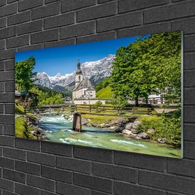 Obraz na skle Kostel Most Jezero Příroda 120x60 cm