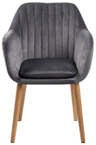 Welurowe krzesło tapicerowane pikowane Szare Dębowe nogi VERSE