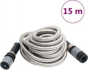 vidaXL Zahradní hadice s tryskou stříbrná 0,6" 15 m nerezová ocel [154511]