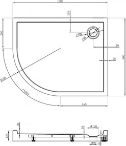 Mexen Flow+, čtvrtkruhová asymetrická sprchová vanička, pravá, 100 x 80 cm, bílá lesklá, 46Q108010RH