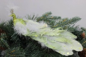 Zelený dekorační páv se kolíčkem 26cm