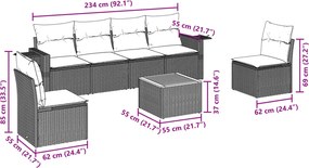 7dílná zahradní sedací souprava s poduškami šedá polyratan 3256844