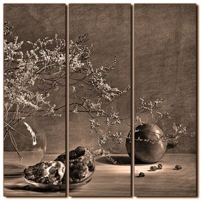 Obraz na plátně - Zátiší - větev a granátové jablko - čtverec 3274FB (75x75 cm)