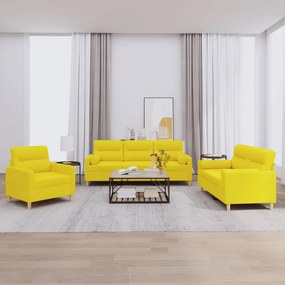 3dílná sedací souprava s polštáři světle žlutá textil 3201557