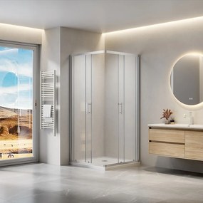 Erga Tucson, sprchový kout s posuvnými dveřmi 100(dveře) x 100(stěna) x 190 cm, 6mm čiré sklo, chromový profil, ERG-S02-TUCSON-D100D100-CL-CR