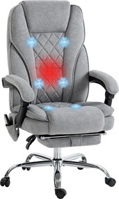 Vinsetto kancelářská židle s vibrační masáží, ergonomická kancelářská židle s funkcí sklápění a vytápěním, nastavitelná otočná židle s opěrkou na nohy