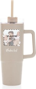 Personalizovaná cestovní termoska s průhledným víčkem s fotkou mazlíčka a textem