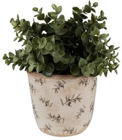 Béžový keramický obal na květináč s olivovými větvičkami Olive Field – 13x12 cm