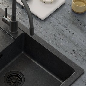 Černý kuchyňský granitový dřez QUADRON READY- SMART + CELOČERNÁ BATERIE A ČERNÝ DÁVKOVAČ
