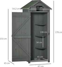 Outsunny zahradní skříňka zahradní přístřešek na nářadí s policemi asfaltová střecha okno dřevo šedá+zelená 77 x 54,2 x 179 cm | Aosom