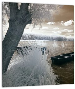 Obraz loďky na jezeře (30x30 cm)