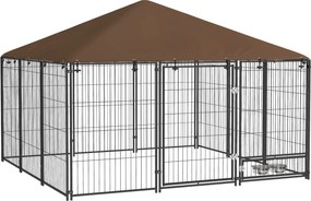 PawHut Expandér pro psy s plachtou - venkovní kovové oplocení pro domácí mazlíčky s otáčecím krmítkem a 2 miskami pro terasu, zahradu 211x211x151 cm Č