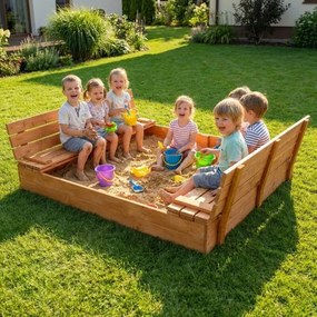 Dětské dřevěné pískoviště s poklopem a lavičkami Baby Mix 180x180 cm