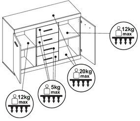 Kombinovaná komoda Ares 1204S2D, bílá/dub sonoma