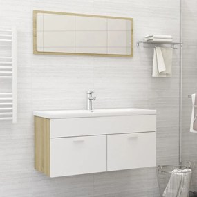 Set koupelnového nábytku - s umyvadlem a baterií - 101 cm - dřevotříska | bílý a dub sonoma