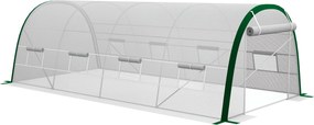 Zahradní tunelová skleník Outsunny 18m² – 6L x 3W x 2H m - 8 oken, zabalovací zipová vrata - Rám z pozinkované oceli, bílý kryt z vysoce hustého PE