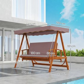 Hollywoodschaukel mit Sonnendach, Echtholz-Gartenschaukel, Schaukelbank mit Liege-Funktion, für 3 Personen, Braun