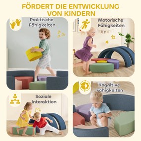 7dílná sada měkkých stavebních bloků pro batolata, pěna, omyvatelný manšestrový potah, různé tvary, pestré barvy
