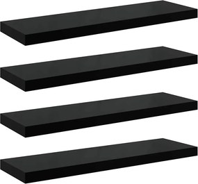 Plovoucí nástěnné police 4 ks lesklé černé 90x23,5x3,8 cm MDF 323777