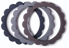 Mushie Náramkové kousátko ze silikonu Flower 3 ks Steel-dove-gray-stone