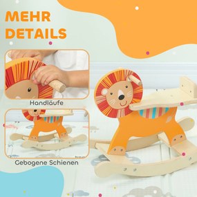 Houpací kůň s designem lva, nosnost 25 kg, 2-5 let, dřevo, oranžový