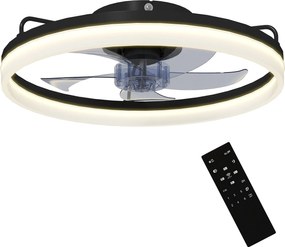 HOMCOM stropní ventilátor s LED 40 W, reverzní DC motor, tichý, dálkové ovládání, 6 rychlostí, 3 barvy světla, časovač, do obývacího pokoje, Ø50 cm, č