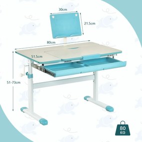 Costway Výškově nastavitelný dětský psací stůl + dětská otočná židle set – modrý