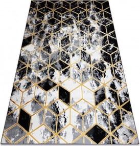 Kusový koberec Gloss 409A 82 3D cubes black/gold/grey, 80x150, čiernobiela, kancelária, Dywany Łuszczów