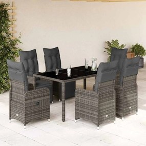 7dílný zahradní bistro set s poduškami šedý polyratan 3277168