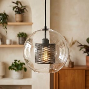 Toolight - Skleněná závěsná lampa loft APP558-1CP 25cm 1xE27 60W, černá, OSW-08751