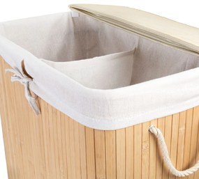 Bambusový koš na prádlo s víkem Compactor Bamboo XXL 105 L - 2dílný, přírodní,52 x 32 x 63