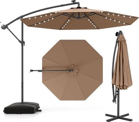 Costway Konzolový deštník Ø350 cm s 40 solárními LED světly a pytli s – hnědý